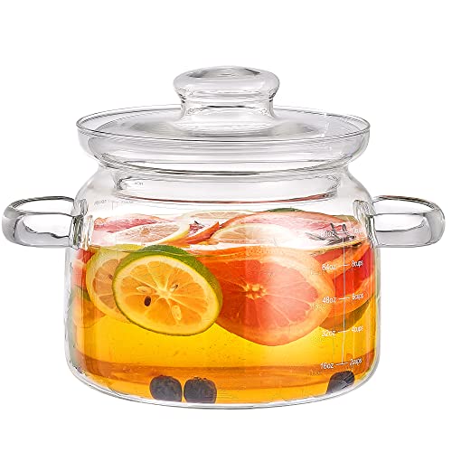 3-Quart Glass Stock Pot,Glass Pitcher，Stockpot, Stew Pot, Simmering Pot, Soup Pot with Lid, Dishwasher Safe