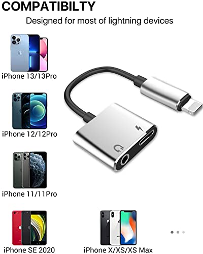 [Apple MFi Certified] Lightning to 3.5 mm Headphone Jack Adapter for iPhone, 2 in 1 Lightning to 3.5mm AUX Audio Charger Splitter Compatible with iPhone 13 12 11 XS XR X 8 7 Audio Earphone Adaptor