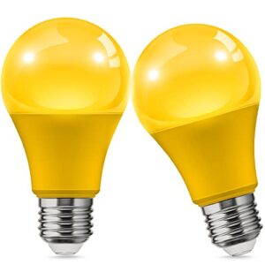 lohas yellow led bug light bulbs outdoor, a19 9w bug lights for outside, 60w equivalent, 2000k amber porch light bulb, non-attracting, e26 base, not-dimmable, ideal for patio, deck, backyard, 2 pack