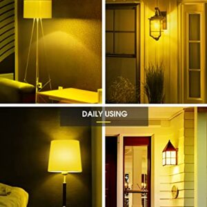 LOHAS Yellow LED Bug Light Bulbs Outdoor, A19 9W Bug Lights for Outside, 60W Equivalent, 2000K Amber Porch Light Bulb, Non-Attracting, E26 Base, Not-Dimmable, Ideal for Patio, Deck, Backyard, 2 Pack