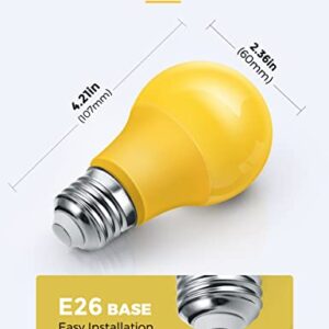 LOHAS Yellow LED Bug Light Bulbs Outdoor, A19 9W Bug Lights for Outside, 60W Equivalent, 2000K Amber Porch Light Bulb, Non-Attracting, E26 Base, Not-Dimmable, Ideal for Patio, Deck, Backyard, 2 Pack