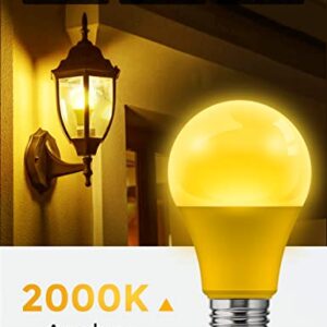 LOHAS Yellow LED Bug Light Bulbs Outdoor, A19 9W Bug Lights for Outside, 60W Equivalent, 2000K Amber Porch Light Bulb, Non-Attracting, E26 Base, Not-Dimmable, Ideal for Patio, Deck, Backyard, 2 Pack