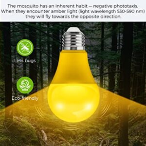 LOHAS Yellow LED Bug Light Bulbs Outdoor, A19 9W Bug Lights for Outside, 60W Equivalent, 2000K Amber Porch Light Bulb, Non-Attracting, E26 Base, Not-Dimmable, Ideal for Patio, Deck, Backyard, 2 Pack