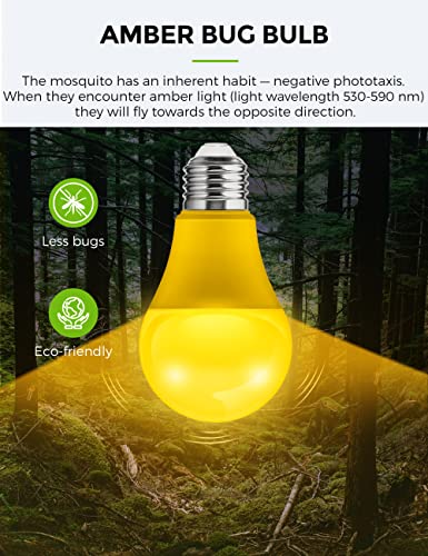 LOHAS Yellow LED Bug Light Bulbs Outdoor, A19 9W Bug Lights for Outside, 60W Equivalent, 2000K Amber Porch Light Bulb, Non-Attracting, E26 Base, Not-Dimmable, Ideal for Patio, Deck, Backyard, 2 Pack