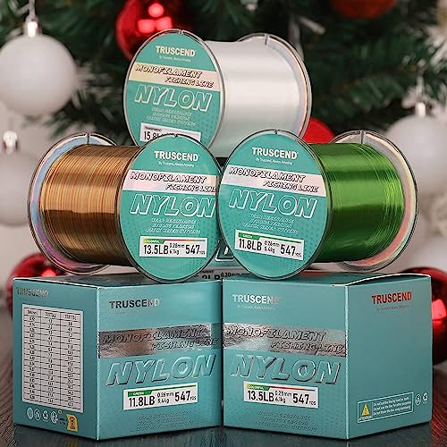 TRUSCEND Monofilament Fishing Line, Superior Nylon Low Memory Fishing Line, Excellent Casting, Exceptional Strength and Abrasion Resistance Mono Line, Ties Strong Knots, 16lb/0.3mm/547yds