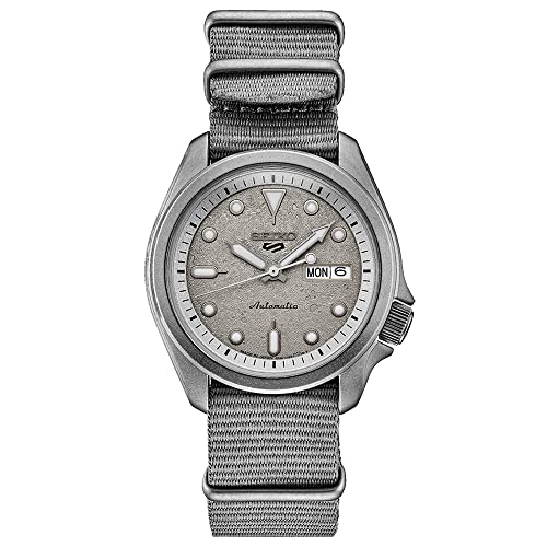 SEIKO SRPG63 Watch for Men - 5 Sports - Automatic with Manual Winding Movement, Gray Dial, Stainless Steel Case, Gray Nylon Strap, 100m Water Resistant, with Day/Date Display