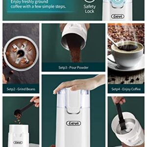 Gevi Coffee Grinder, Electric Coffee Grinder, Quiet Grinder with Staninless Steel Blade for Coffee Beans, Peanut, Beans, Spice, Nuts and More, with 2-in-1 Brush&Spoon