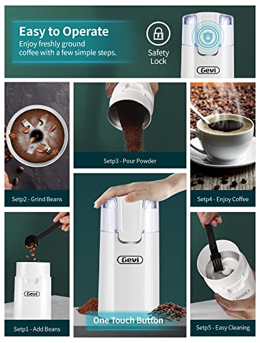 Gevi Coffee Grinder, Electric Coffee Grinder, Quiet Grinder with Staninless Steel Blade for Coffee Beans, Peanut, Beans, Spice, Nuts and More, with 2-in-1 Brush&Spoon