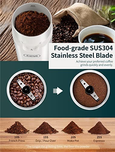 Gevi Coffee Grinder, Electric Coffee Grinder, Quiet Grinder with Staninless Steel Blade for Coffee Beans, Peanut, Beans, Spice, Nuts and More, with 2-in-1 Brush&Spoon