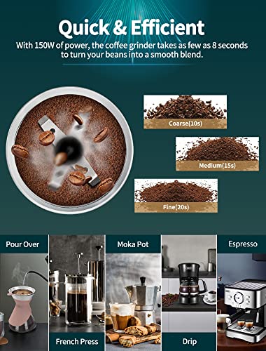 Gevi Coffee Grinder, Electric Coffee Grinder, Quiet Grinder with Staninless Steel Blade for Coffee Beans, Peanut, Beans, Spice, Nuts and More, with 2-in-1 Brush&Spoon