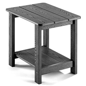 leteuke outdoor side table, weather resistant outdoor side tables for patio, poly lumber adirondack table, rectangular double tier end table for backyard, pool, lawn, beach, indoor, gray