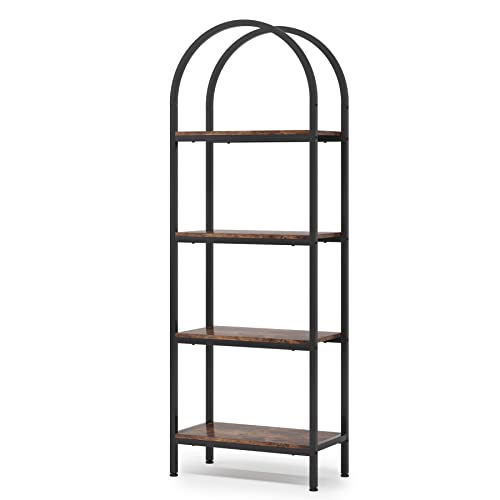 Tribesigns 4-Tier Open Bookshelf, 70.8" Industrial Arched Bookcase Storage Shelves with Metal Frame, Freestanding Display Rack Tall Shelving Unit for Office, Bedroom, Living Room (Rustic Brown, 1PC)