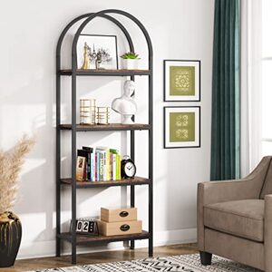 tribesigns 4-tier open bookshelf, 70.8" industrial arched bookcase storage shelves with metal frame, freestanding display rack tall shelving unit for office, bedroom, living room (rustic brown, 1pc)