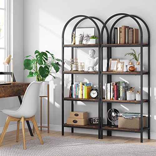 Tribesigns 4-Tier Open Bookshelf, 70.8" Industrial Arched Bookcase Storage Shelves with Metal Frame, Freestanding Display Rack Tall Shelving Unit for Office, Bedroom, Living Room (Rustic Brown, 1PC)