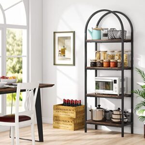 Tribesigns 4-Tier Open Bookshelf, 70.8" Industrial Arched Bookcase Storage Shelves with Metal Frame, Freestanding Display Rack Tall Shelving Unit for Office, Bedroom, Living Room (Rustic Brown, 1PC)