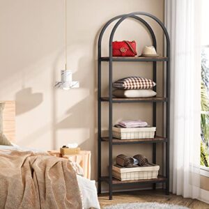 Tribesigns 4-Tier Open Bookshelf, 70.8" Industrial Arched Bookcase Storage Shelves with Metal Frame, Freestanding Display Rack Tall Shelving Unit for Office, Bedroom, Living Room (Rustic Brown, 1PC)