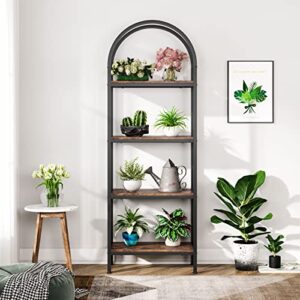 Tribesigns 4-Tier Open Bookshelf, 70.8" Industrial Arched Bookcase Storage Shelves with Metal Frame, Freestanding Display Rack Tall Shelving Unit for Office, Bedroom, Living Room (Rustic Brown, 1PC)