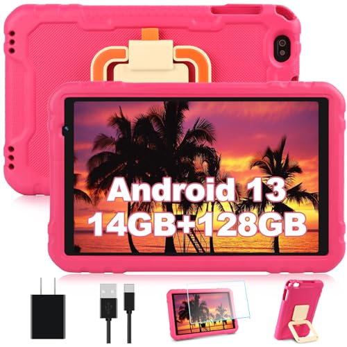 2023 Tablet 10 inch Android 13 Tablets with Octa-Core, 14GB RAM 128GB ROM, 8000mAh Battery, Drop-Proof Case, TF 512GB, HD IPS Touchscreen, 5G/2.4G WiFi, Bluetooth 5.0, GPS, Split Screen Support -Pink