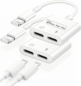 [apple mfi certified] 2 pack dual lightning iphone splitter & iphone dongle adapter for 4 in 1 audio+charge+call+volume control compatible with iphone se/6/7/8/x/xr/xs/11/12/13/ipad/ipod