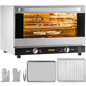 vevor commercial convection oven, 47l/43qt, half-size conventional oven countertop, 1600w 4-tier toaster w/front glass door, electric baking oven w/trays wire racks clip gloves, 120v