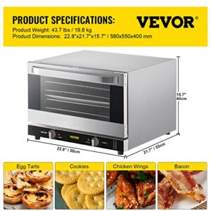 VEVOR Commercial Convection Oven, 47L/43Qt, Half-Size Conventional Oven Countertop, 1600W 4-Tier Toaster w/Front Glass Door, Electric Baking Oven w/Trays Wire Racks Clip Gloves, 120V