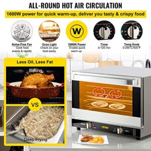 VEVOR Commercial Convection Oven, 47L/43Qt, Half-Size Conventional Oven Countertop, 1600W 4-Tier Toaster w/Front Glass Door, Electric Baking Oven w/Trays Wire Racks Clip Gloves, 120V