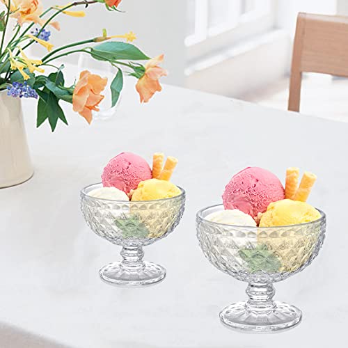 ZOOFOX Set of 6 Glass Dessert Bowls, 12 Oz Glass Ice Cream Sundae Cups with Vintage Diamond Pattern, Footed Dessert Bowl Set for Sundae, Ice Cream, Smoothie, Fruit, Salad, Yogurt, Trifle