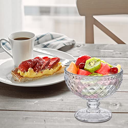 ZOOFOX Set of 6 Glass Dessert Bowls, 12 Oz Glass Ice Cream Sundae Cups with Vintage Diamond Pattern, Footed Dessert Bowl Set for Sundae, Ice Cream, Smoothie, Fruit, Salad, Yogurt, Trifle