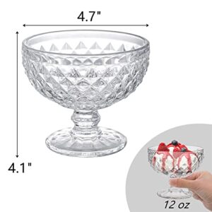 ZOOFOX Set of 6 Glass Dessert Bowls, 12 Oz Glass Ice Cream Sundae Cups with Vintage Diamond Pattern, Footed Dessert Bowl Set for Sundae, Ice Cream, Smoothie, Fruit, Salad, Yogurt, Trifle