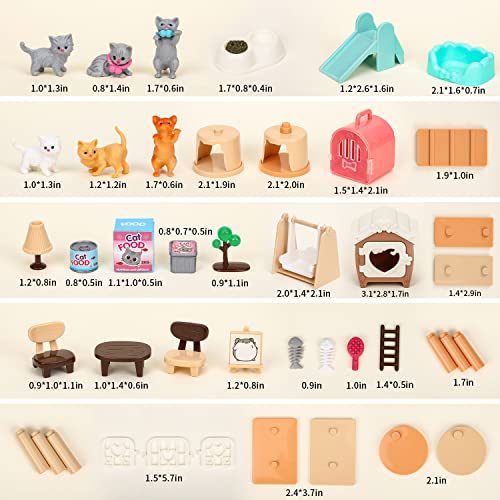 TQQFUN Pet Pretend Play Toys, 43 PCS Cat Figures Playset Toy, Realistic Detailed Care Center, Cats Role Educational Gift for Kids Toddlers Boys and Girls