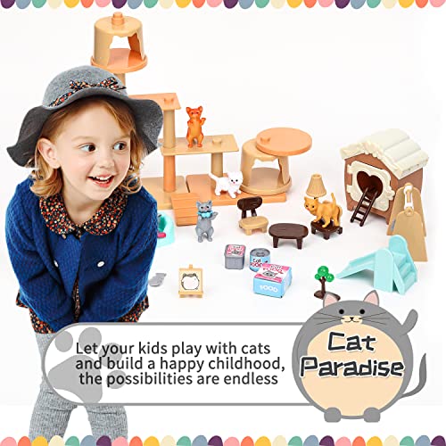 TQQFUN Pet Pretend Play Toys, 43 PCS Cat Figures Playset Toy, Realistic Detailed Care Center, Cats Role Educational Gift for Kids Toddlers Boys and Girls