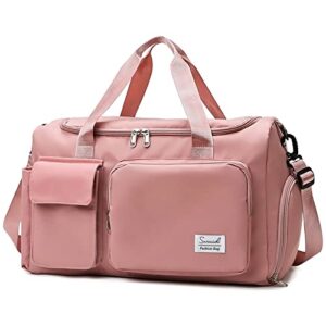 suruid travel yoga duffel bag with shoes compartment sports gym handbag with dry wet separated pocket for training men and women, overnight /weekender bag - pink