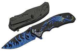 szco supplies 8” blue dragon decaled liner lock folding knife with pocket clip