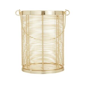 Deco 79 Metal Pillar Candle Lantern with Thin Metal Handle, 8" x 6" x 9", Gold