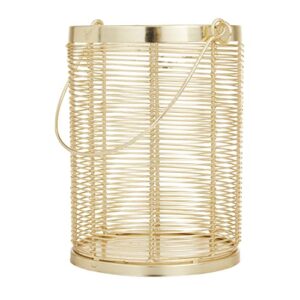 Deco 79 Metal Pillar Candle Lantern with Thin Metal Handle, 8" x 6" x 9", Gold