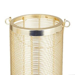 Deco 79 Metal Pillar Candle Lantern with Thin Metal Handle, 8" x 6" x 9", Gold