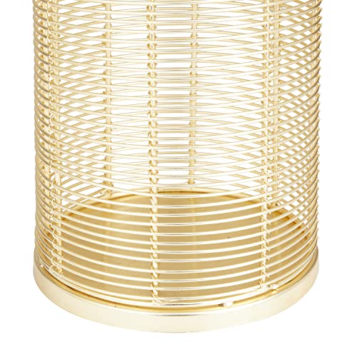 Deco 79 Metal Pillar Candle Lantern with Thin Metal Handle, 8" x 6" x 9", Gold