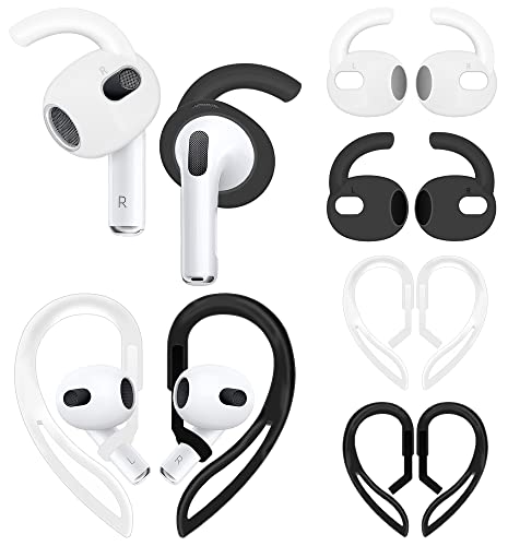 IiEXCEL 4 Pairs Anti Slip Kit Compatible with AirPods 3rd Gen, Silicone Sport Ear Hooks and 360° Rotation Adjustable Length Outdoor Earhooks Grip Ear Tips Wing Buds Holder for New AirPod 3-4X1