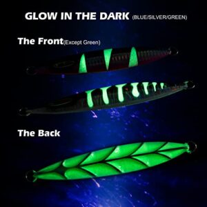 Goture Glow Slow Pitch Jigs with Portable Jig Bag, Double Assist Hook Fishing Jig Lead Saltwater Jigging Lures for Tuna, Dogtooth Tuna, Yellowtail, Kingfish, Bluefin-3Weights(100g/150g/250g) &3Colors