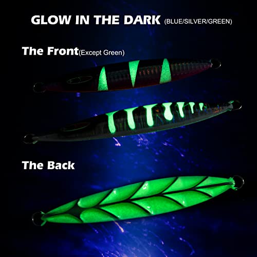 Goture Glow Slow Pitch Jigs with Portable Jig Bag, Double Assist Hook Fishing Jig Lead Saltwater Jigging Lures for Tuna, Dogtooth Tuna, Yellowtail, Kingfish, Bluefin-3Weights(100g/150g/250g) &3Colors