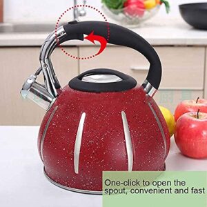 Tea Kettle Whistling Tea Pots Red Stainless Steel Whistling Tea Kettle Camping Kettles with Heat-Resistant Handle for Tea Coffee Milk Chihen220114(Color:Red;Size:3L)