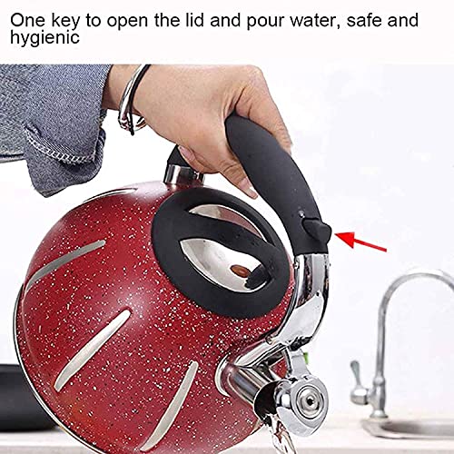 Tea Kettle Whistling Tea Pots Red Stainless Steel Whistling Tea Kettle Camping Kettles with Heat-Resistant Handle for Tea Coffee Milk Chihen220114(Color:Red;Size:3L)