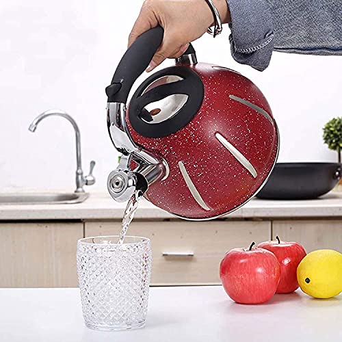 Tea Kettle Whistling Tea Pots Red Stainless Steel Whistling Tea Kettle Camping Kettles with Heat-Resistant Handle for Tea Coffee Milk Chihen220114(Color:Red;Size:3L)