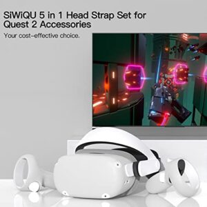 SiWiQU 5 in 1 Head Strap Set for Quest 2 Accessories, Elite Strap for Enhanced Support with Halo Controller Protector, Face Pad Cushion and VR Shell Protective Cover