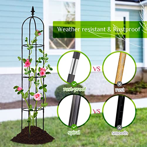 Lalahoni Trellis for Climbing Plants Outdoor, Rustproof Plant Support Potted Flowers Vegetable Vine Indoor Outdoor Garden Obelisk, 6ft Tall Rose Black 1pc