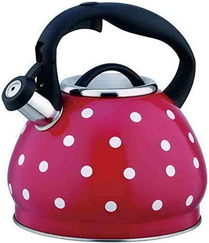 Tea Kettle Whistling Tea Pots Camping Kettles for Boiling Water Stainless Steel Whistling Kettle with Handle Gas Stove Top Kettle Chihen220117(Color:Red;Size:3L)