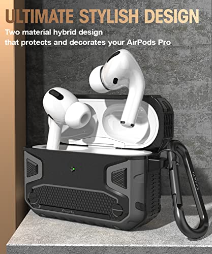 Koaichi Compatible with AirPods Pro(2nd Generation/1st Generation), Full-Body Rugged Hard Shell Protective Case Cover with Keychain Designed for AirPods Pro (2022/2019), Black