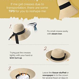 FURTALK Womens Beach Sun Straw Hat UV UPF50 Travel Foldable Brim Summer UV Hat