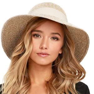 furtalk womens beach sun straw hat uv upf50 travel foldable brim summer uv hat