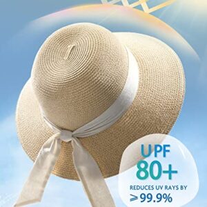 FURTALK Womens Beach Sun Straw Hat UV UPF50 Travel Foldable Brim Summer UV Hat